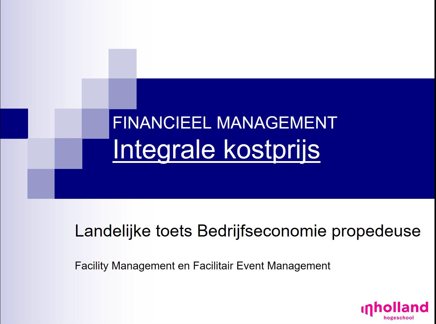 Financieel Management Integrale kostprijs